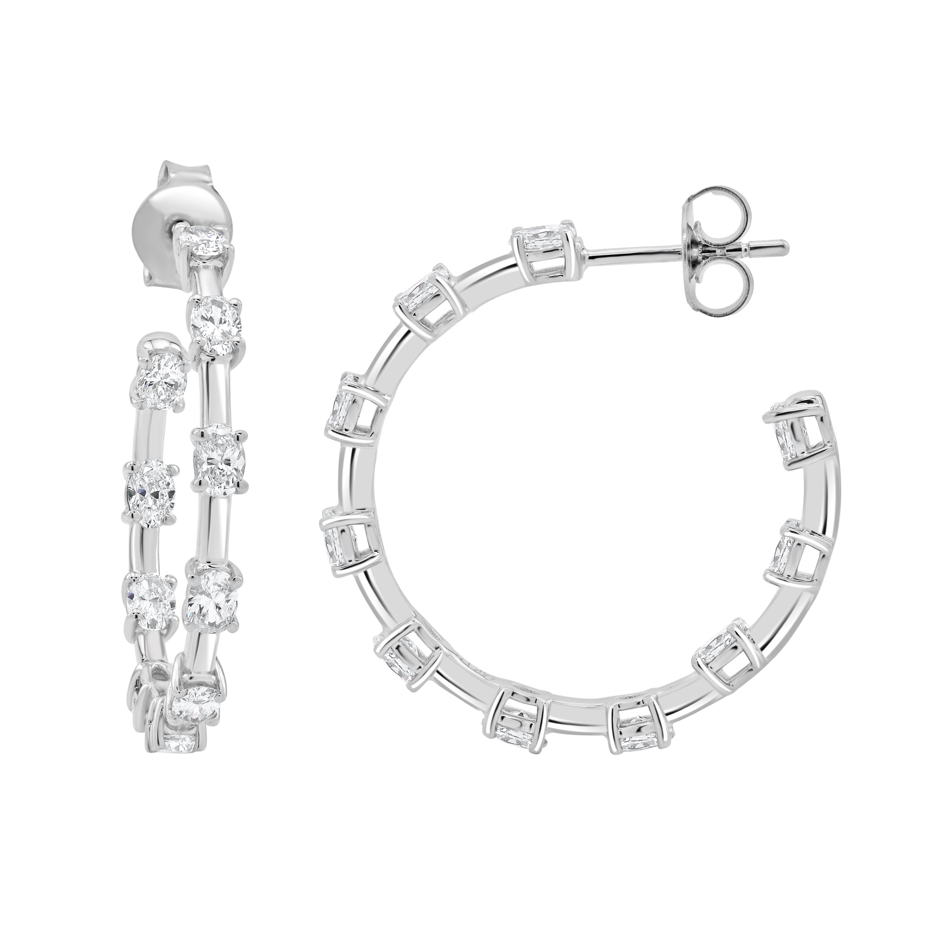 Oval Lab Diamond Station Inside Out Hoops (1.85 ct. tw.) - DiamondStuds.com