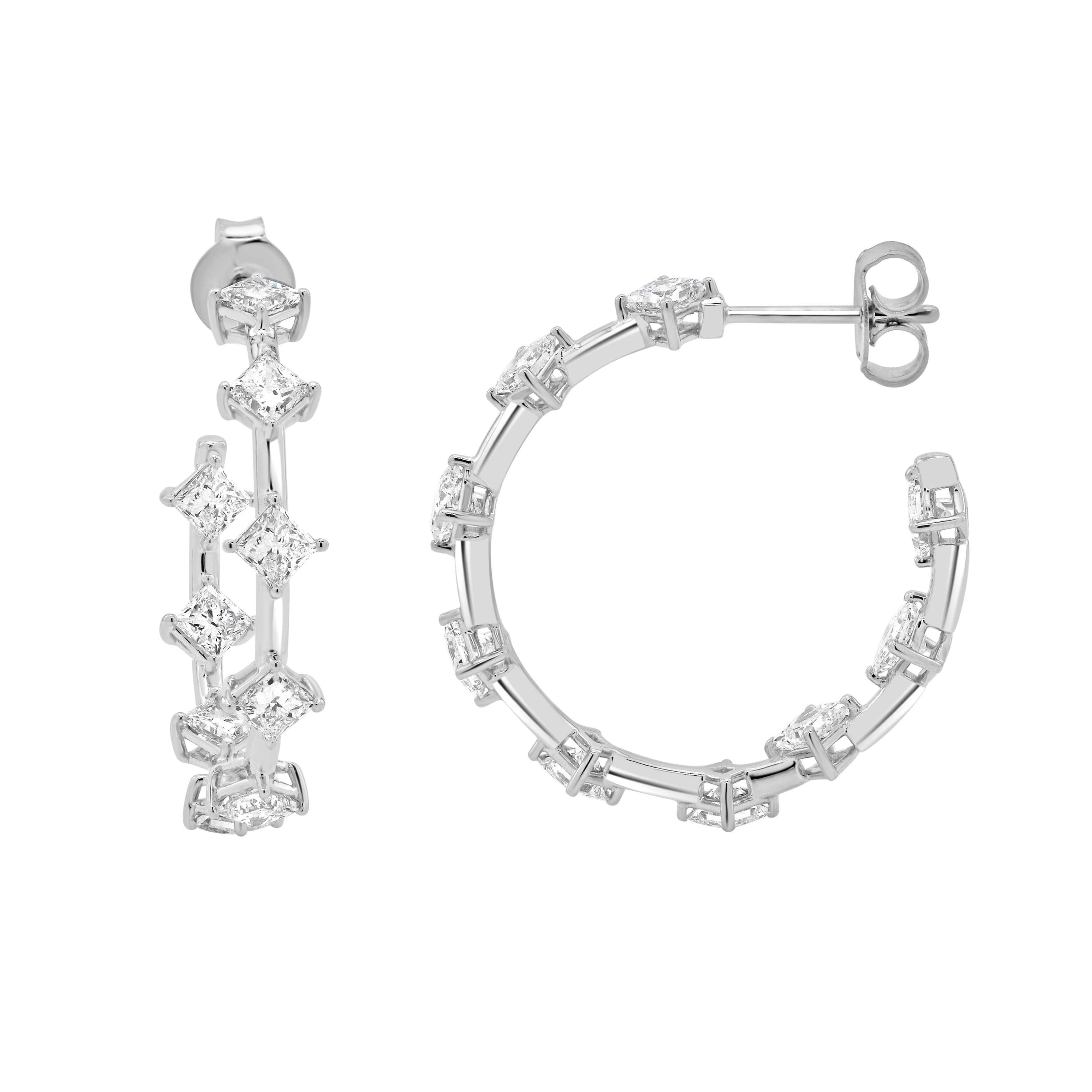 Princess Cut Lab Diamond Station Inside Out Hoops (3.21 ct. tw ...