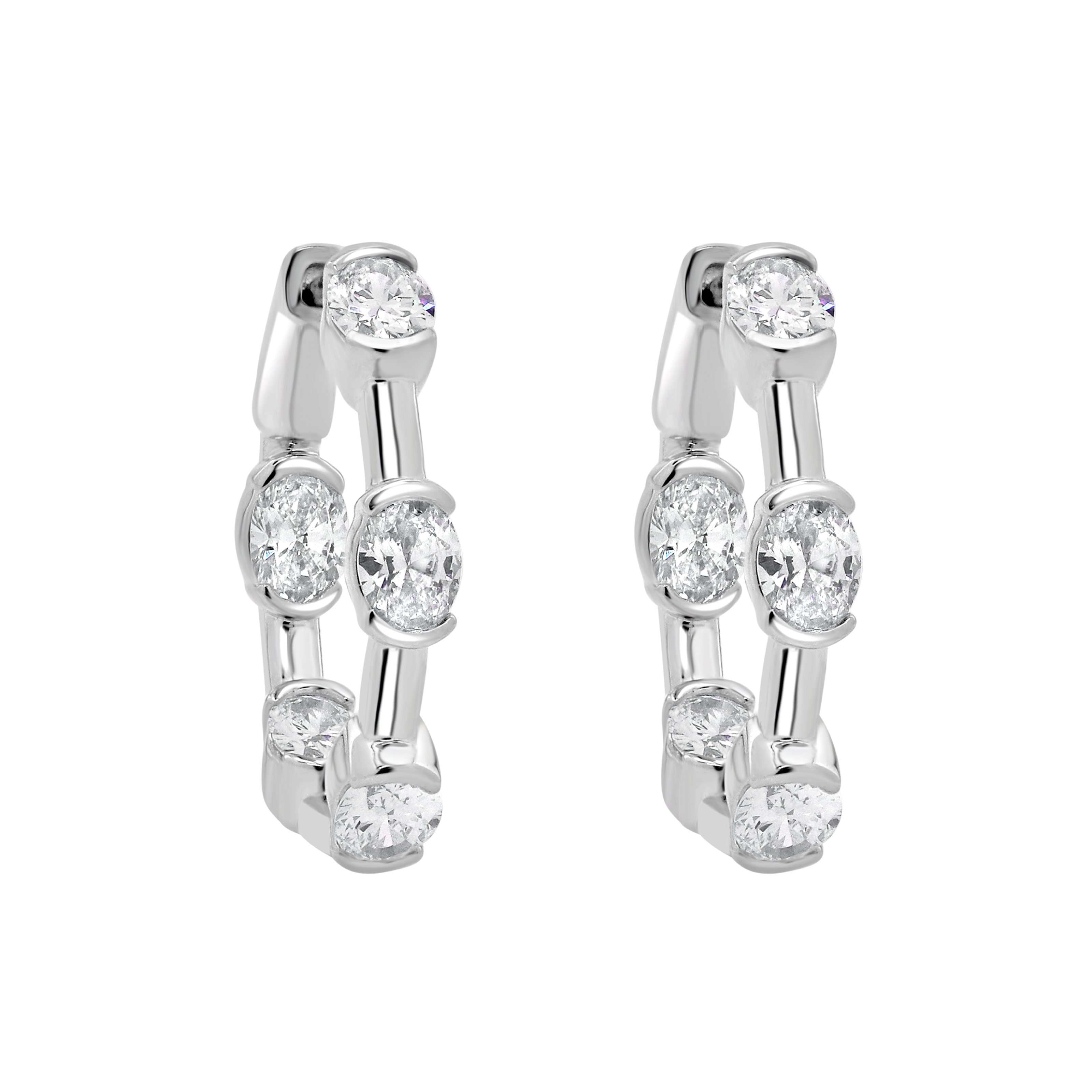 Oval Lab Diamond Station Inside Out Hoops (1.49 ct. tw.) - DiamondStuds.com