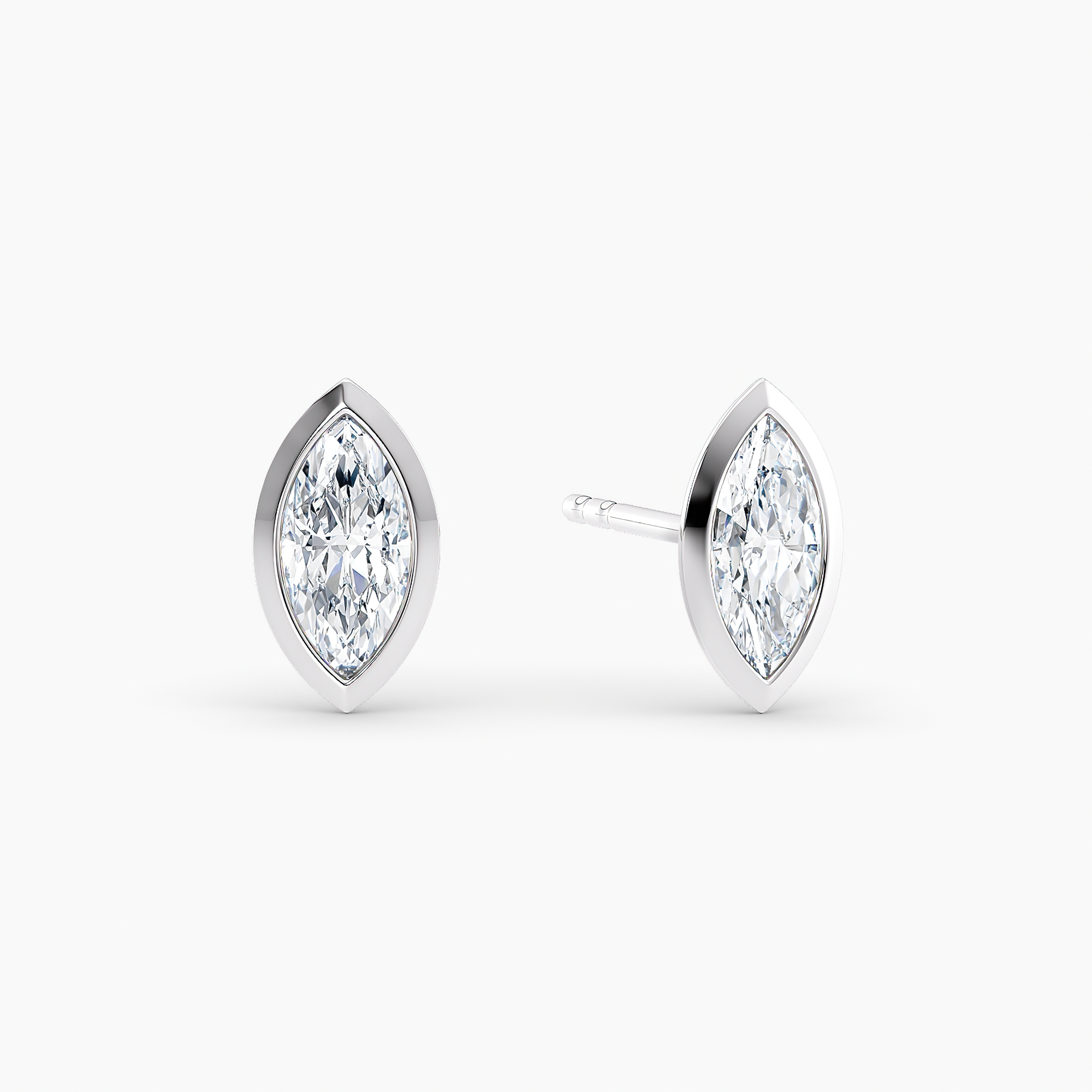 Minimalist Marquise 1ct. tw. Bezel Set Lab Grown Diamond Studs 14K White Gold - DiamondStuds.com