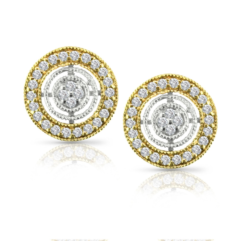 14k Two-Tone Round Cut Diamond Round Shaped Stud Earrings 0.20 ct. tw ...