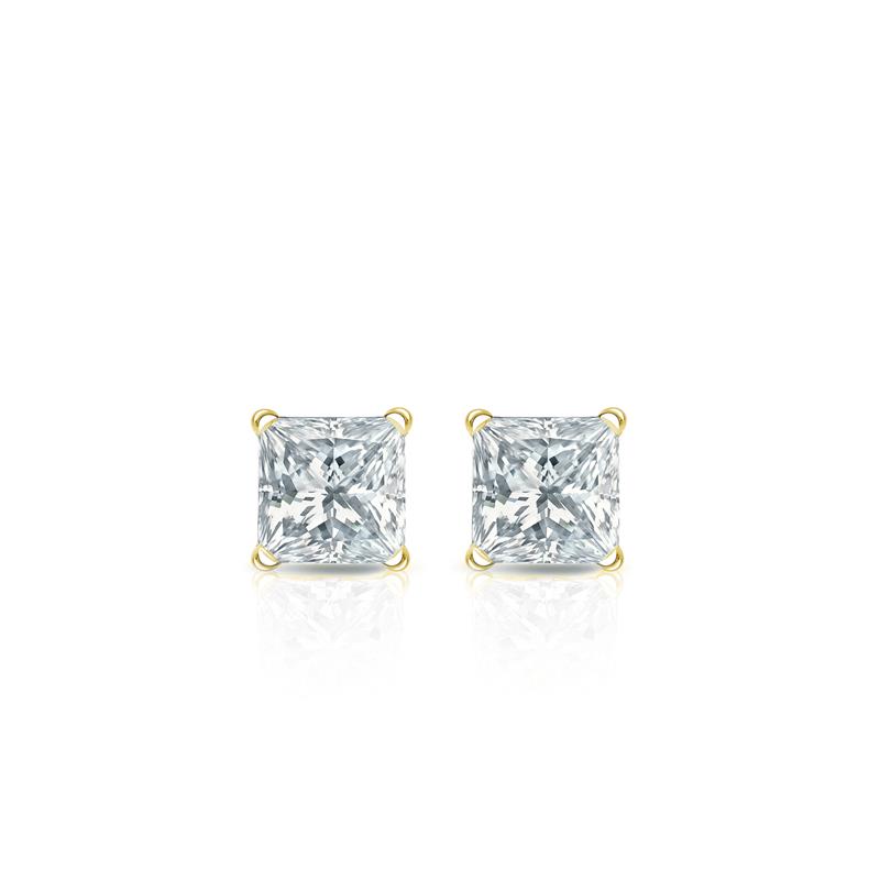 18k Yellow Gold 4-Prong Martini Princess Baby Diamond Stud Earrings 0 ...