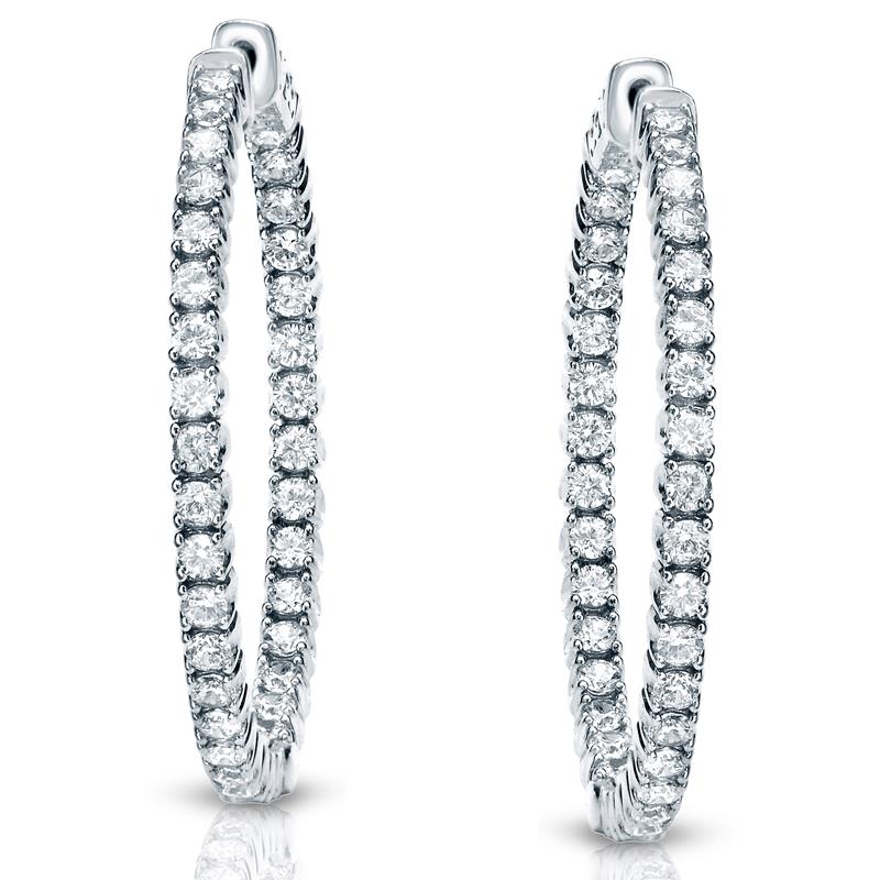 Lab Grown Medium Round Diamond Hoop Earrings in 14k White Gold 0.90 ct ...
