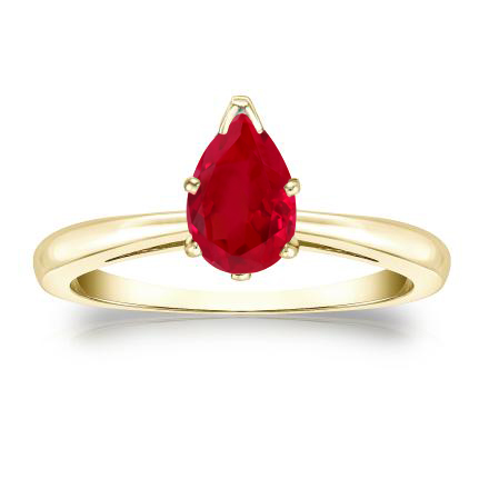 Lab Grown Gemstone Ruby Ring Pear 3.00 ct. tw. 14k Yellow Gold V-End ...
