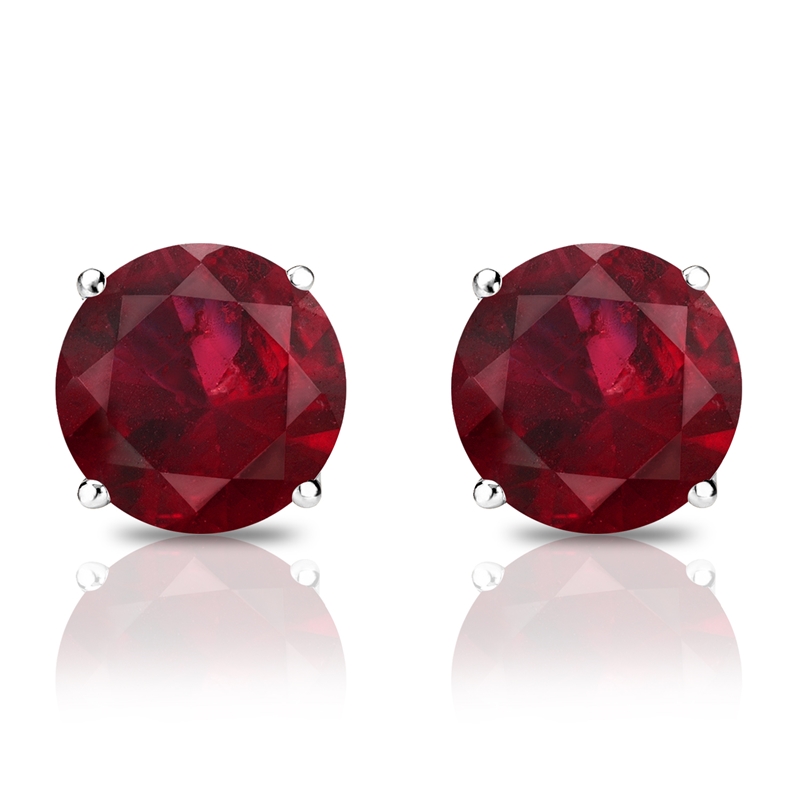 14k White Gold 4-Prong Basket Round Ruby Gemstone Stud Earrings 1.25 ct ...