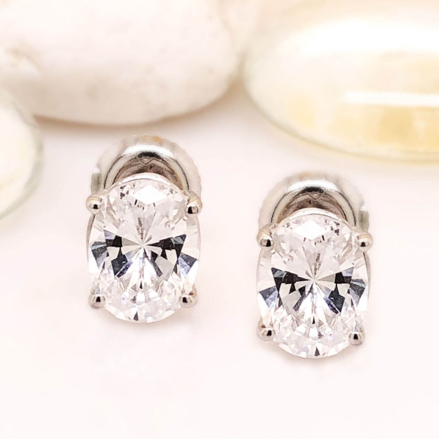 Natural Diamond Stud Earrings Oval 2.00 ct. tw. (1.00ct. each ear) I-J, I1-I2 14k White Gold 4 ...