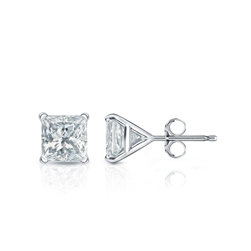 Natural Diamond Stud Earrings Princess 0.75 ct. tw. (H-I, SI2) 14k ...