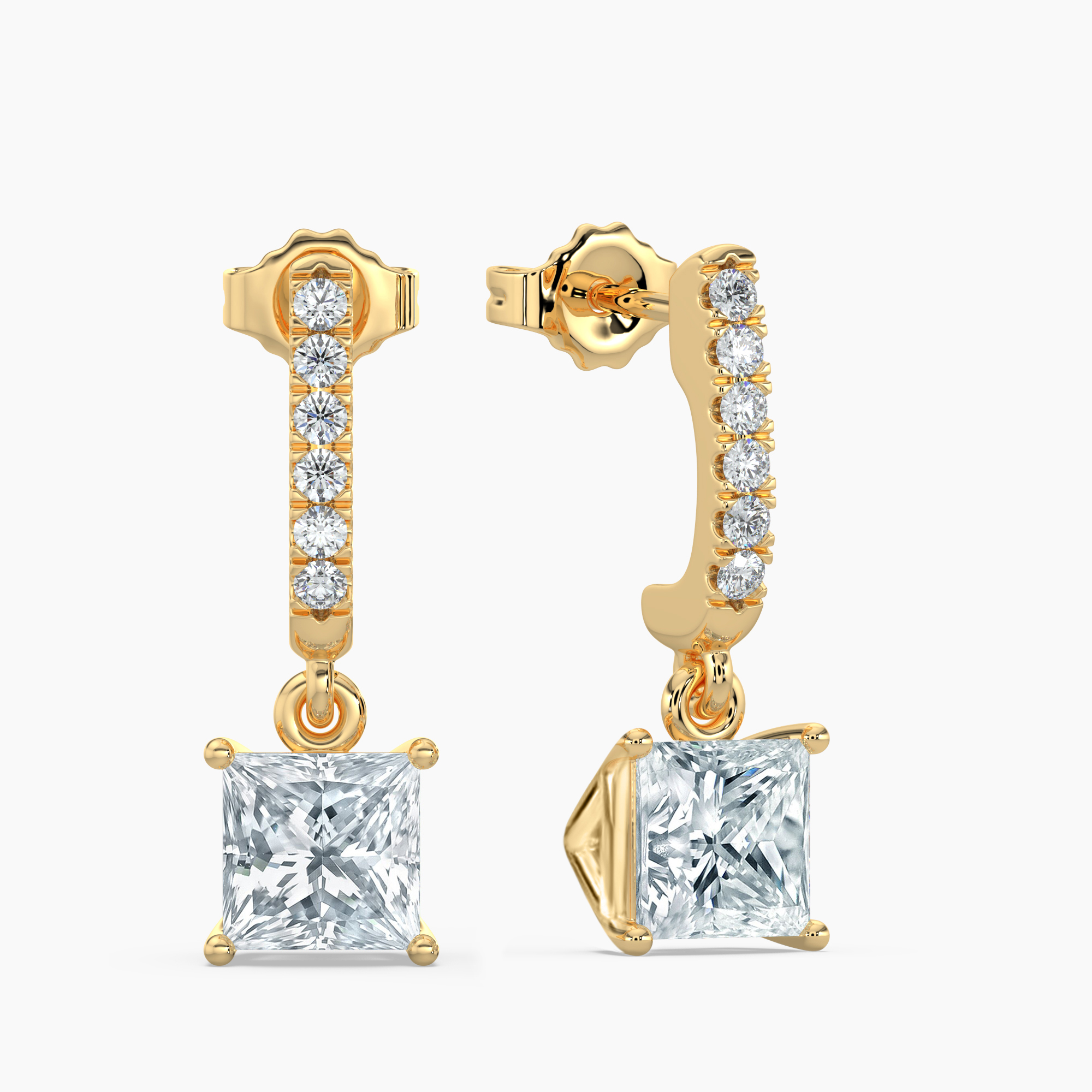 Natural Diamond Dangle Stud Earrings Princess 2.00 ct. tw. (G-H, VS1 ...