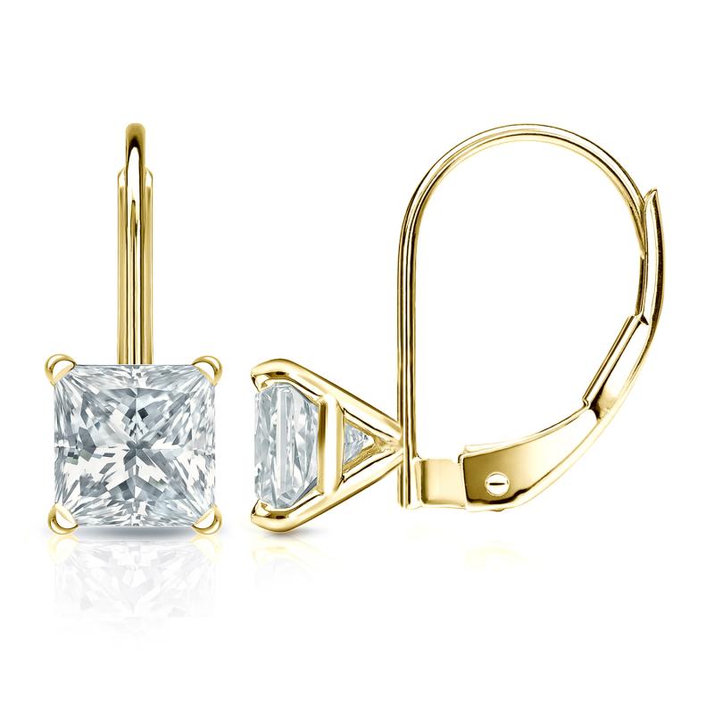14k Yellow Gold 4-Prong Martini Princess-Cut Diamond Stud Earrings 1.50 ...