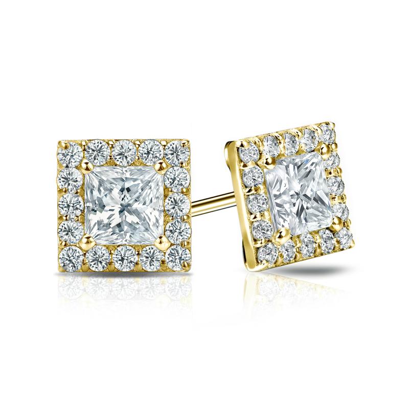 Natural Diamond Stud Earrings Princess 1.50 ct. tw. (0.50ct. each ear ...