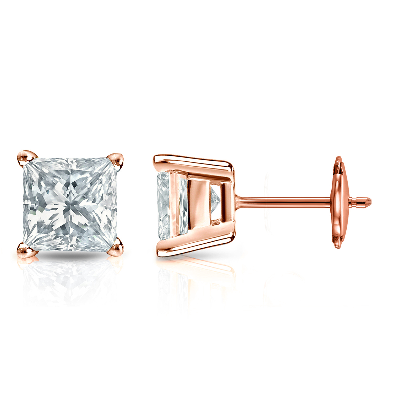 Lab Grown Diamond Stud Earrings Princess 2.00 ct. tw. (1.00ct. each ear ...