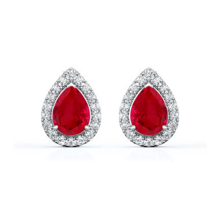 Lab Grown Gemstone Ruby Stud Earrings Pear 0.50 ct. tw. 14k White Gold ...