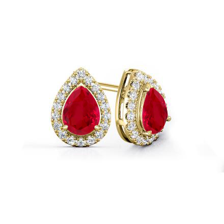 Lab Grown Gemstone Ruby Stud Earrings Pear 4.00 ct. tw. 18k Yellow Gold ...
