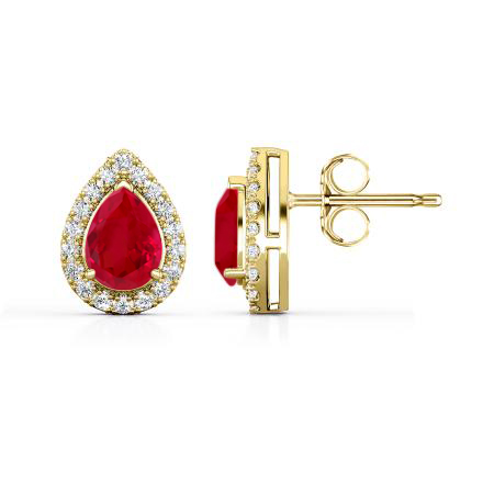 Lab Grown Gemstone Ruby Stud Earrings Pear 3.00 ct. tw. 14k Yellow Gold ...