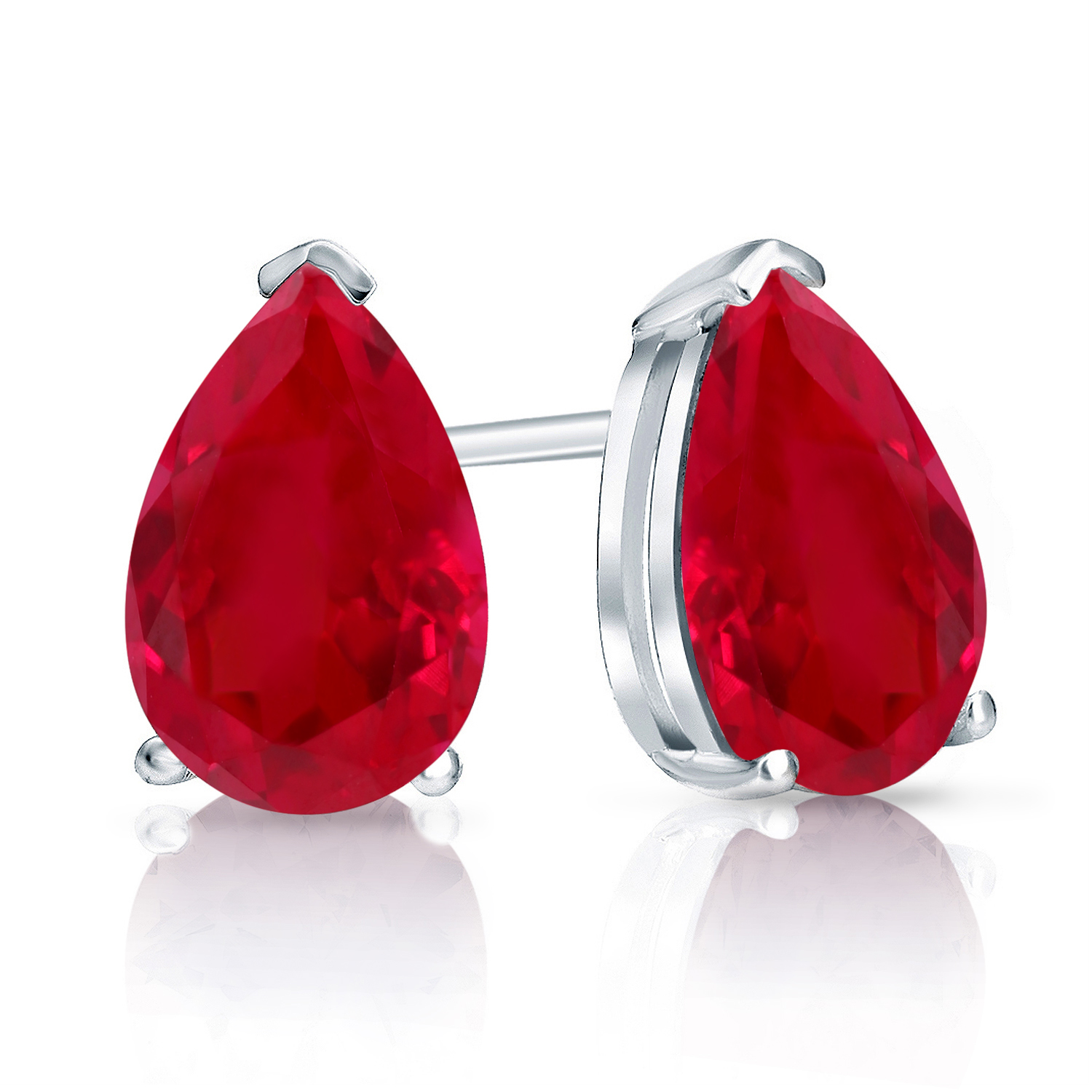 Lab Grown Gemstone Ruby Stud Earrings Pear 6.00 ct. tw. 14k White Gold ...