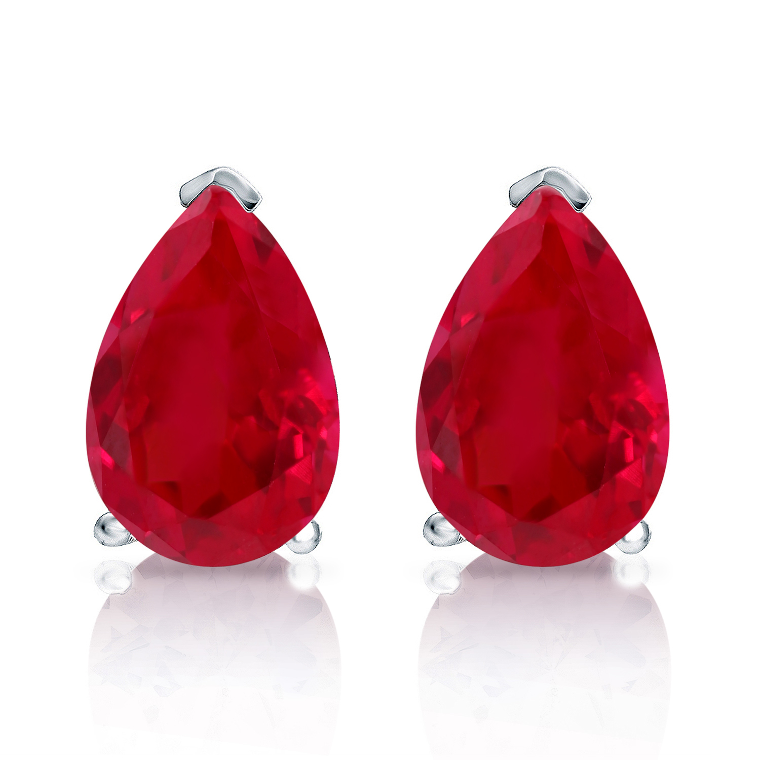 Lab Grown Gemstone Ruby Stud Earrings Pear 5.00 ct. tw. Platinum V-End ...