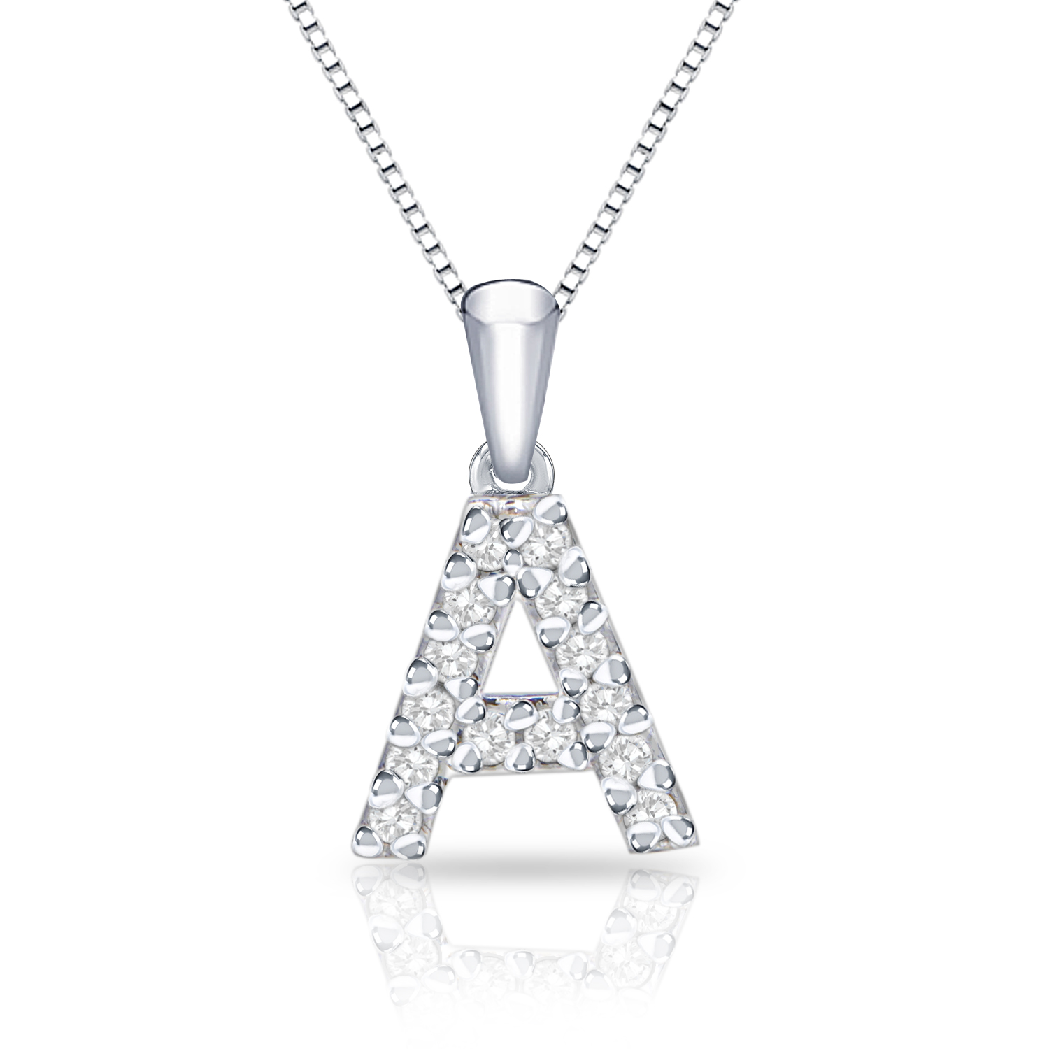 Diamond Letter A Initial Pendant in 14k White Gold (1/10 cttw) 18-inch ...