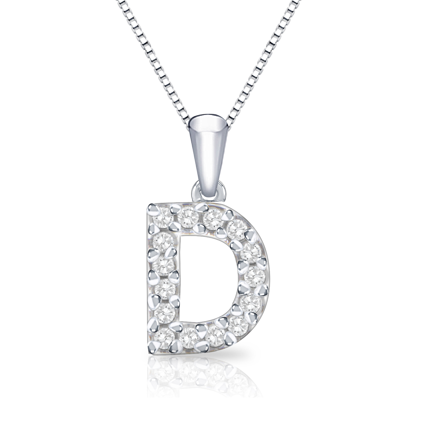 Diamond Letter D Initial Pendant in 14k White Gold (1/10 cttw) 18-inch ...