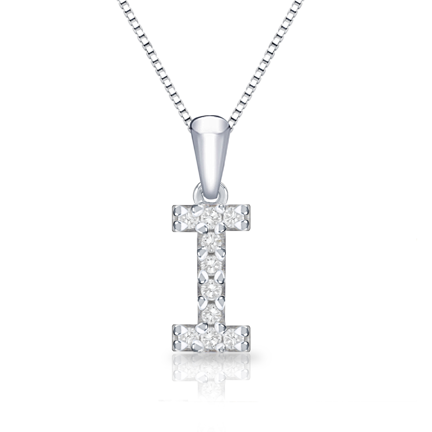 Diamond Letter I Initial Pendant in 14k White Gold (1/10 cttw) 18-inch ...