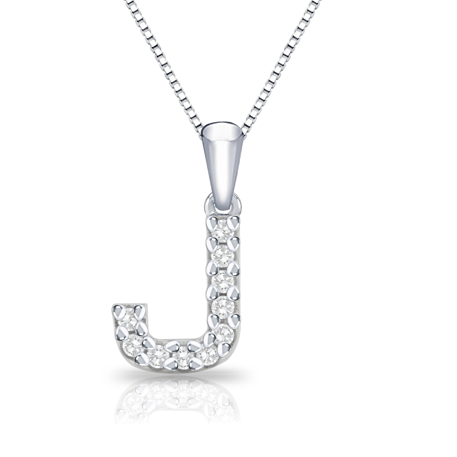 Diamond Letter J Initial Pendant in 14k White Gold (1/10 cttw) 18-Inch ...
