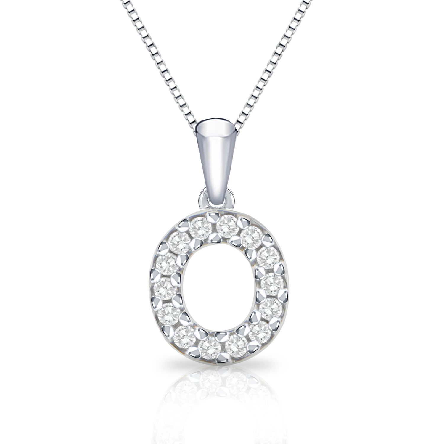 Diamond Letter O Initial Pendant in 14k White Gold (1/10 cttw) 18-Inch ...
