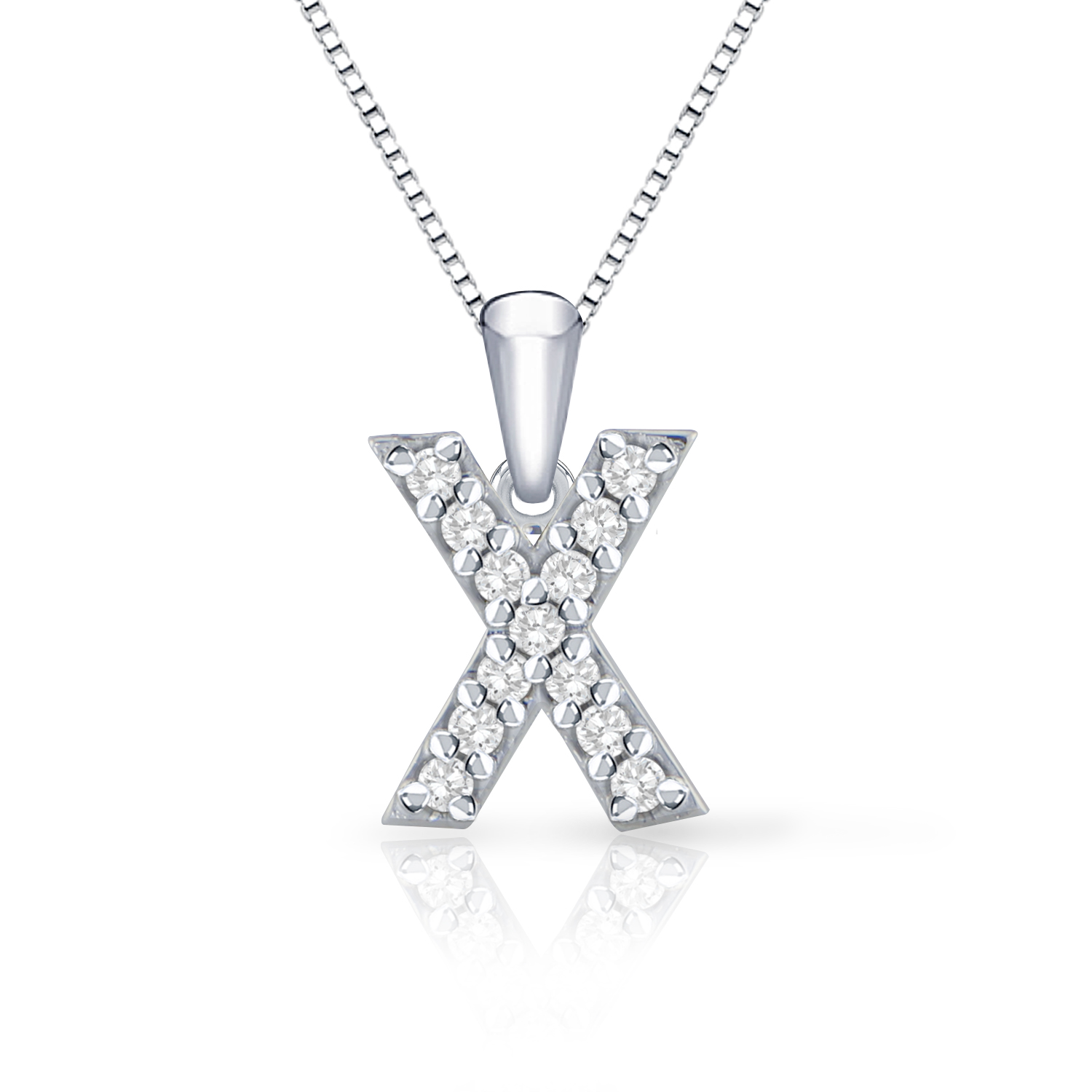 Diamond Letter X Initial Pendant in 14k White Gold (1/10 cttw) 18-Inch ...