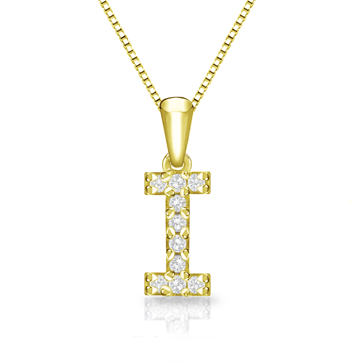 Diamond Letter I Initial Pendant in 14k Yellow Gold (1/10 cttw) 18-inch ...