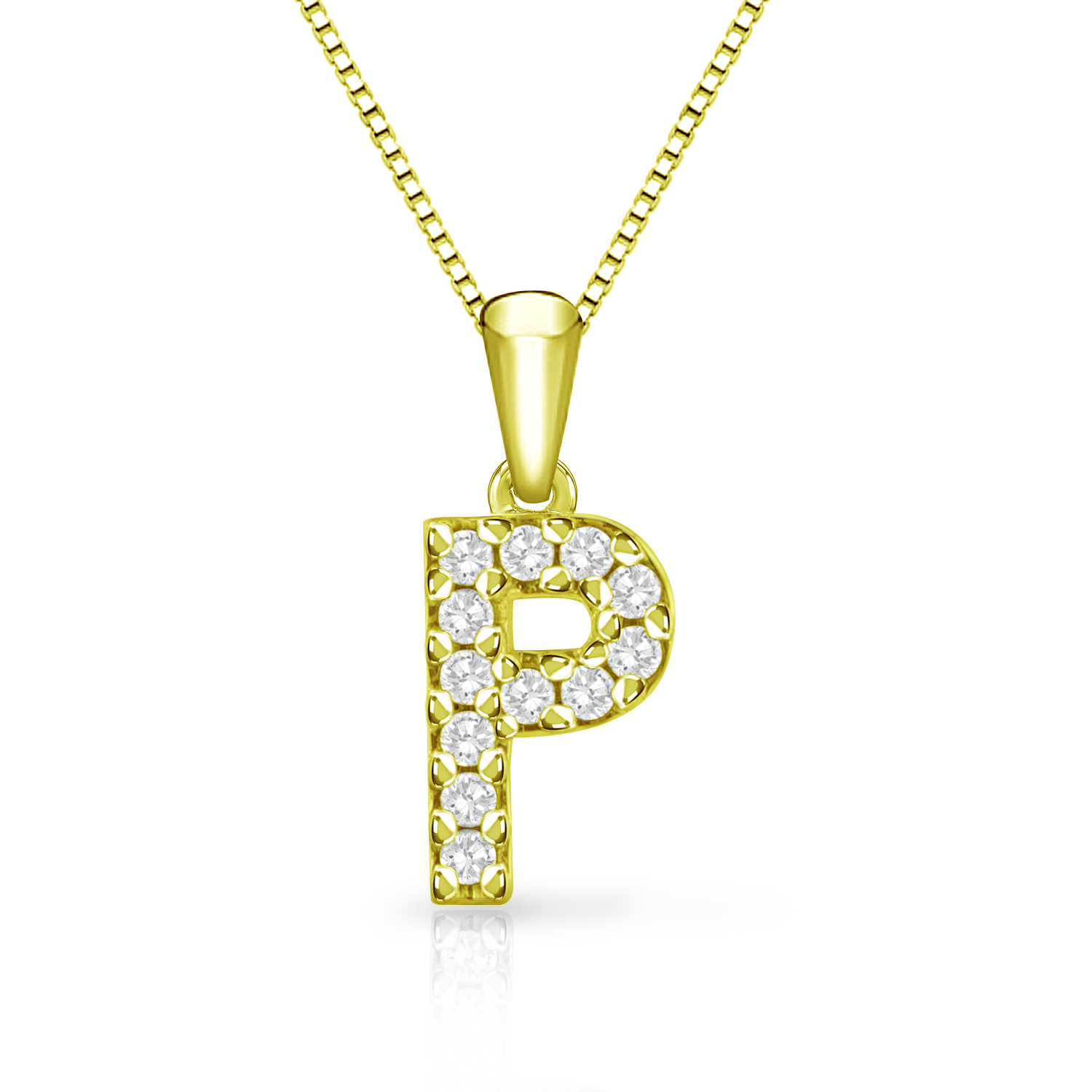 Diamond Letter P Initial Pendant in 14k Yellow Gold (1/10 cttw) 18-Inch ...