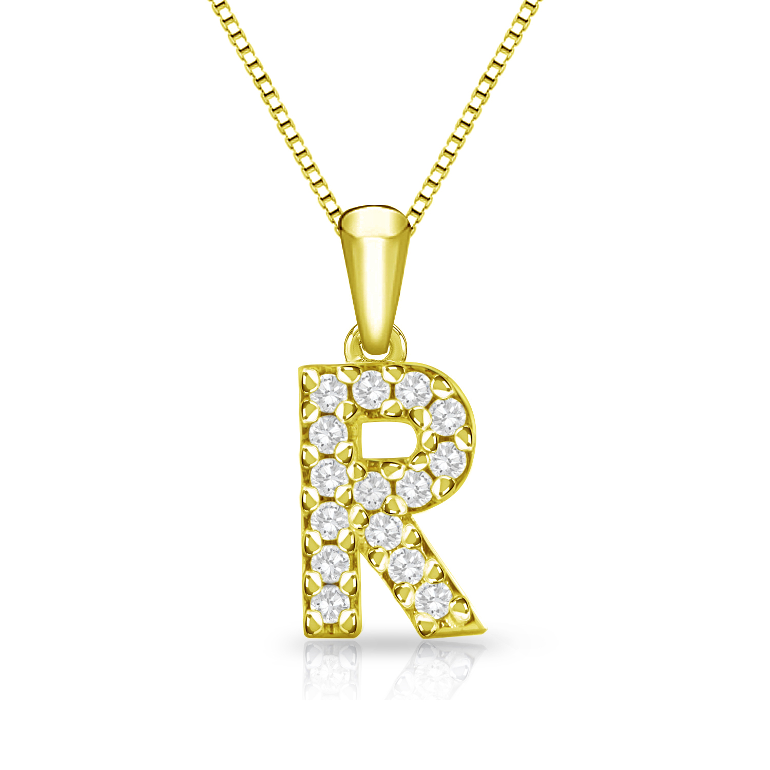 Diamond Letter R Initial Pendant in 14k Yellow Gold (1/10 cttw) 18-Inch ...