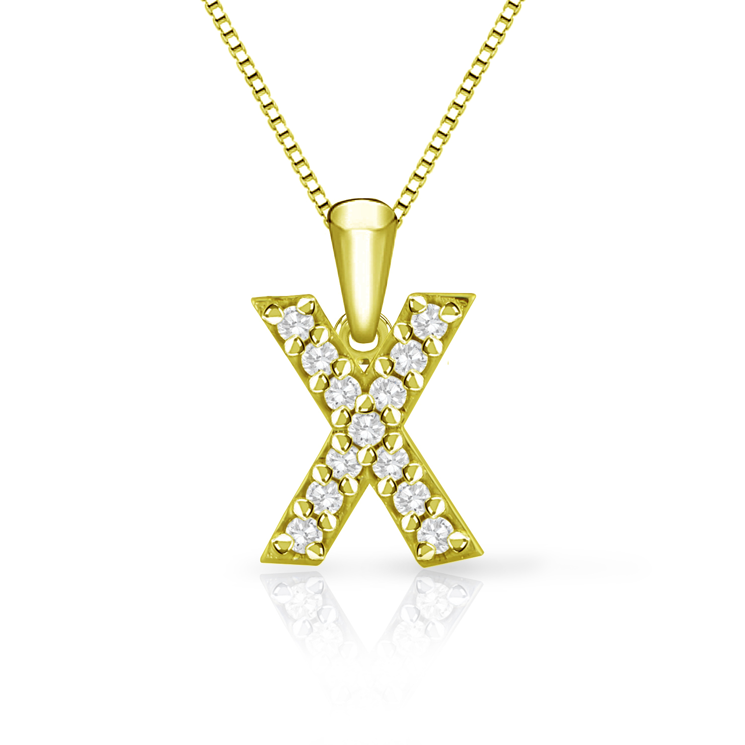 Diamond Letter X Initial Pendant in 14k Yellow Gold (1/10 cttw) 18-Inch ...