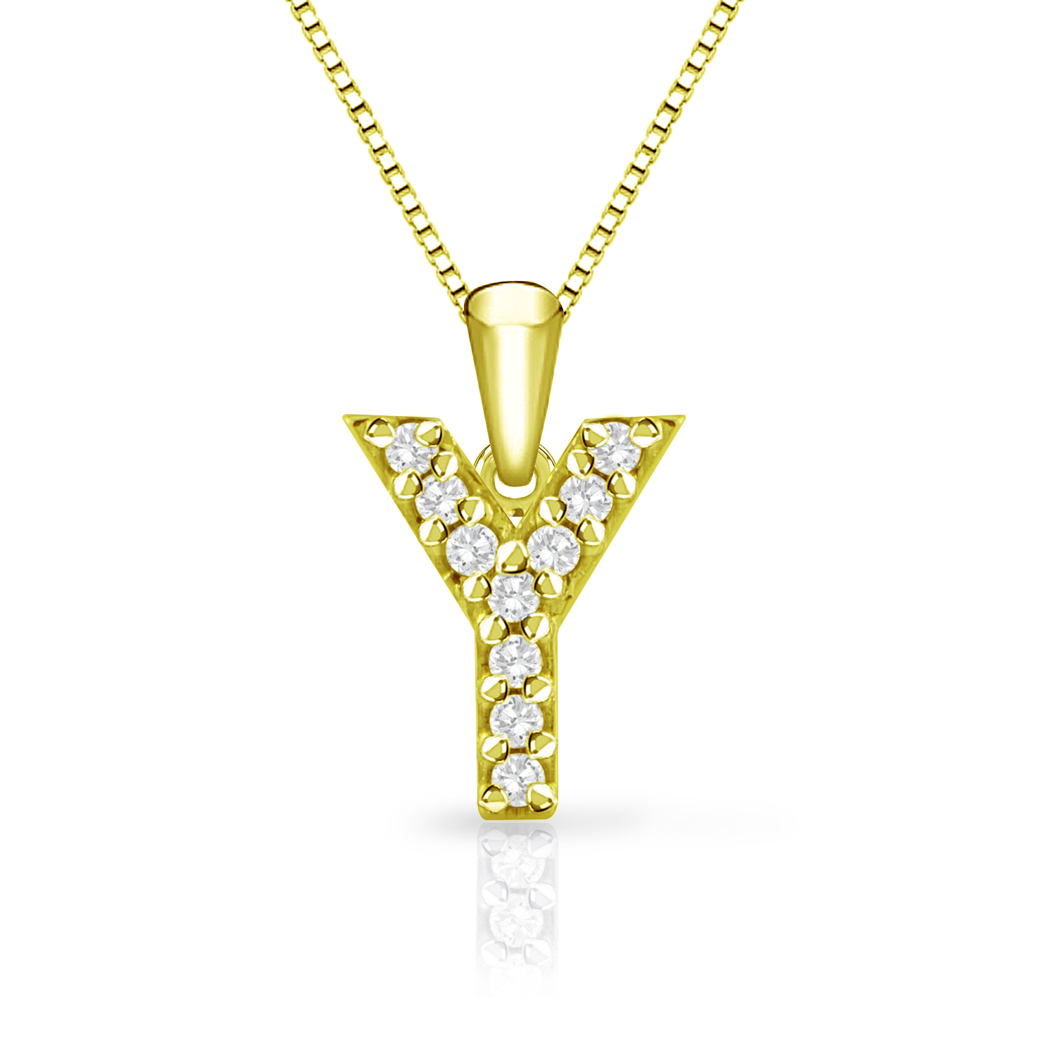 Diamond Letter Y Initial Pendant in 14k Yellow Gold (1/10 cttw) 18-Inch ...