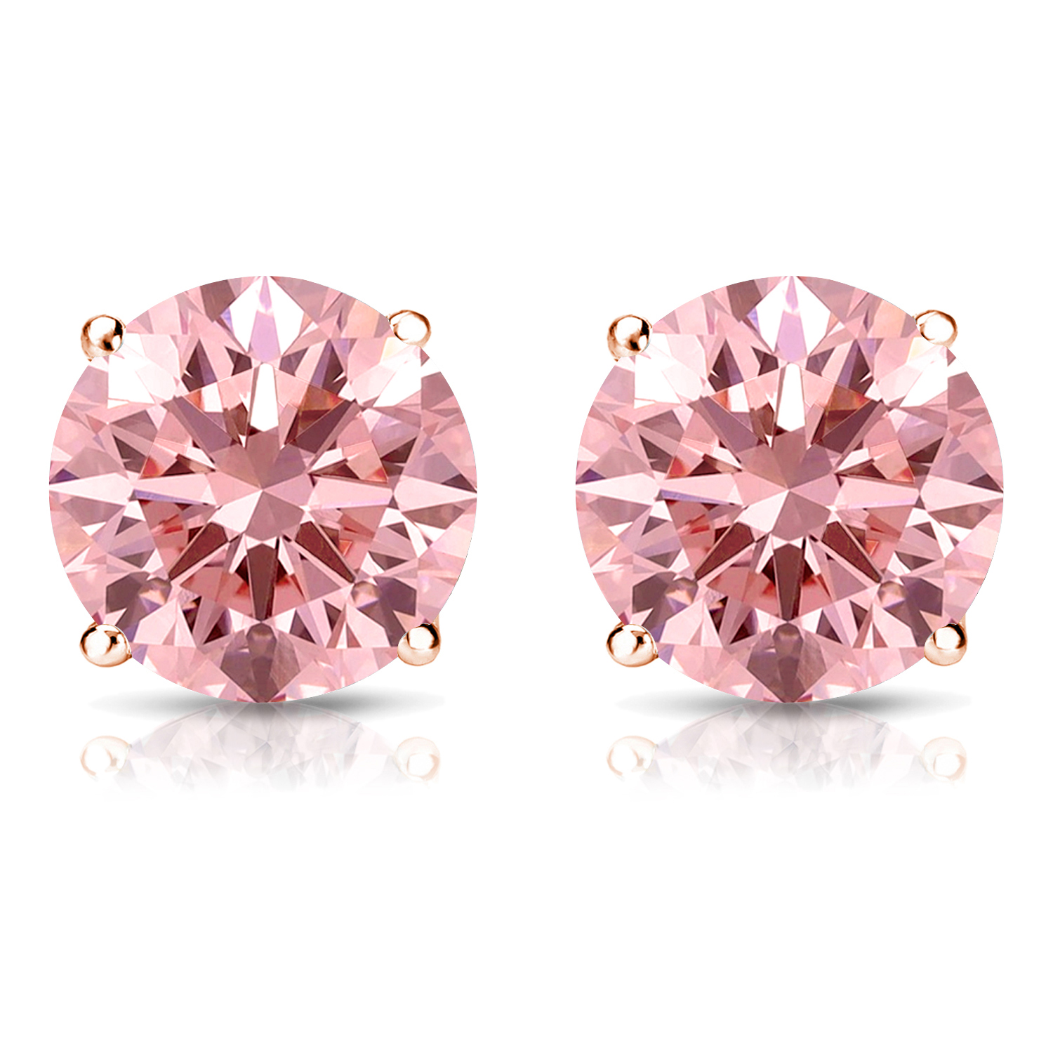 Lab Grown Diamond Stud Earrings Round Pink 2.00 ct.tw 14k Rose Gold 4 ...