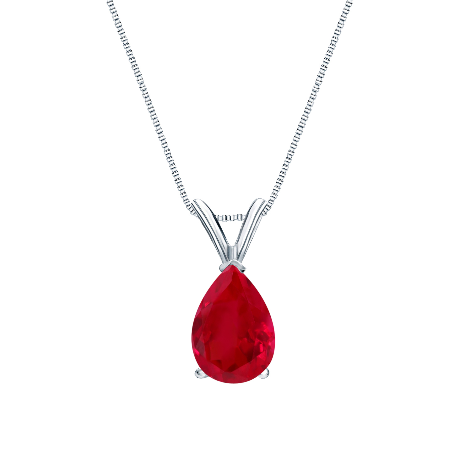 Lab Grown Gemstone Ruby Pendant Pear 1.50 ct. tw. Platinum V-End Prong ...