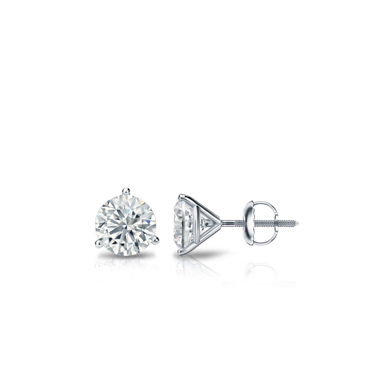 Certified 14k White Gold 3-Prong Martini Round Diamond Stud Earrings 0. ...