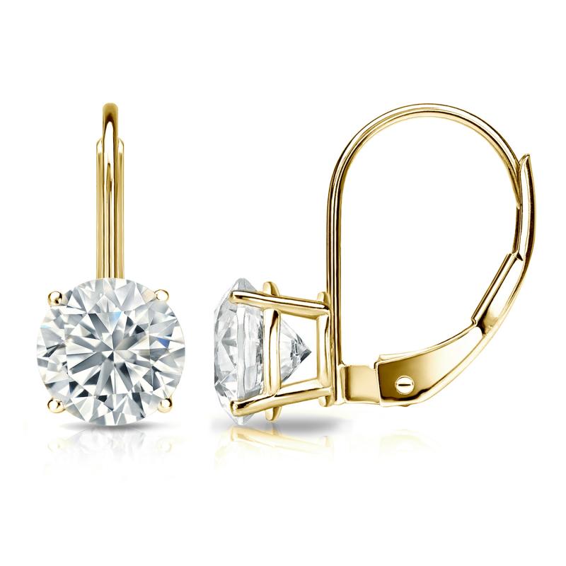 Certified 14k Yellow Gold 4-Prong Basket Round Diamond Stud Earrings 1. ...