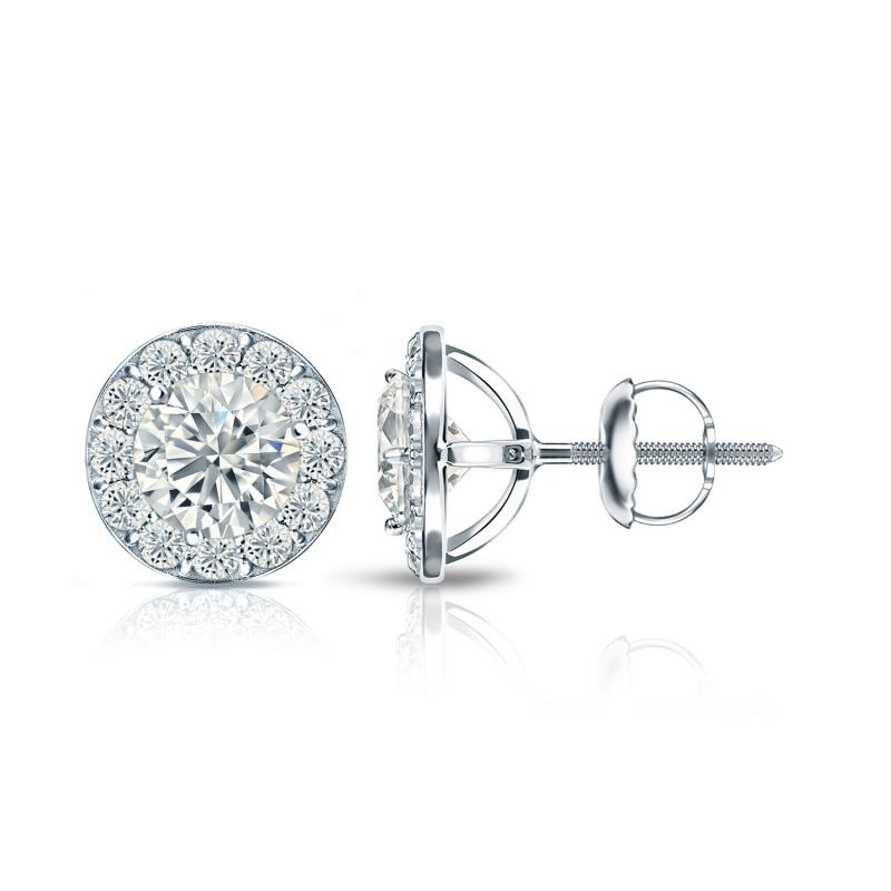 Natural Diamond Stud Earrings Round 2.00 ct. tw. (0.60ct. each ear) I-J ...