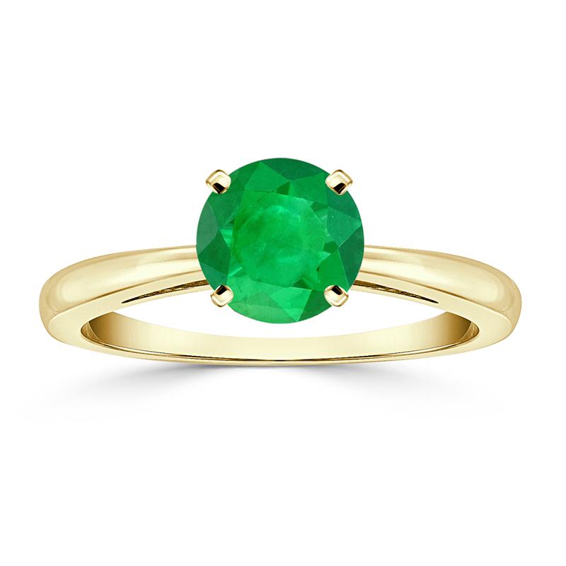 Certified 14k Yellow Gold 4-Prong Round Green Emerald Gemstone Ring 0. ...