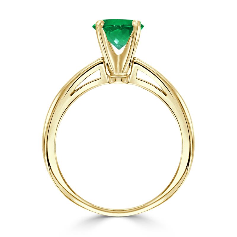 Certified 14k Yellow Gold 4-Prong Round Green Emerald Gemstone Ring 0. ...