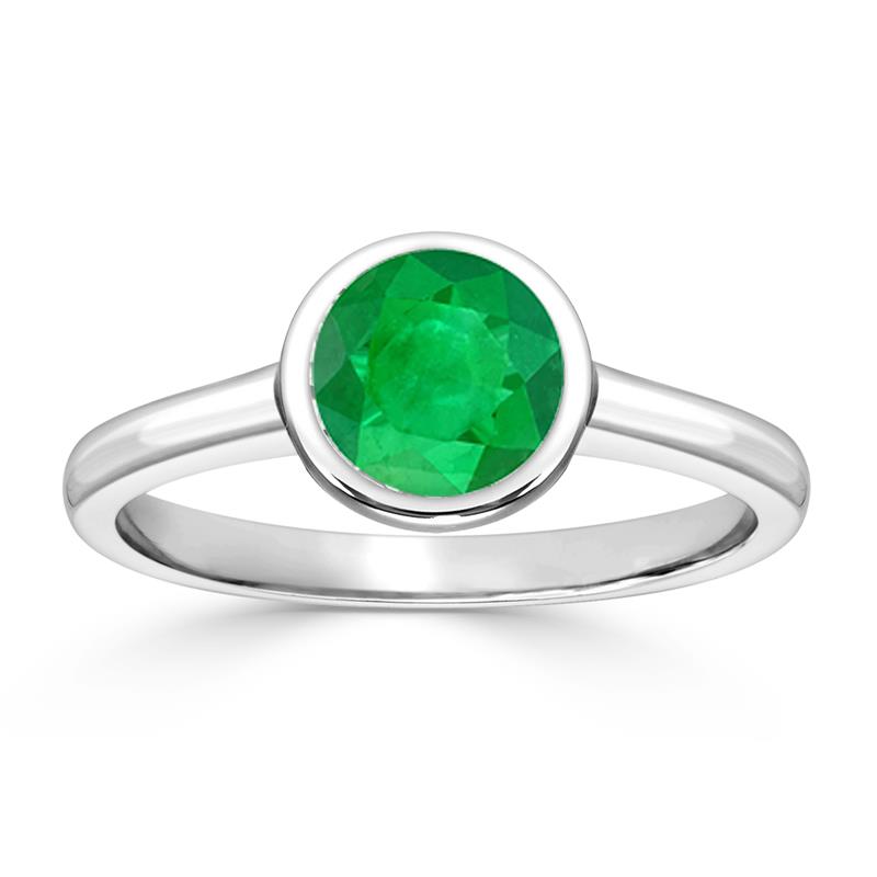 Certified 18k White Gold Bezel Round Green Emerald Gemstone Ring 0.75 ...