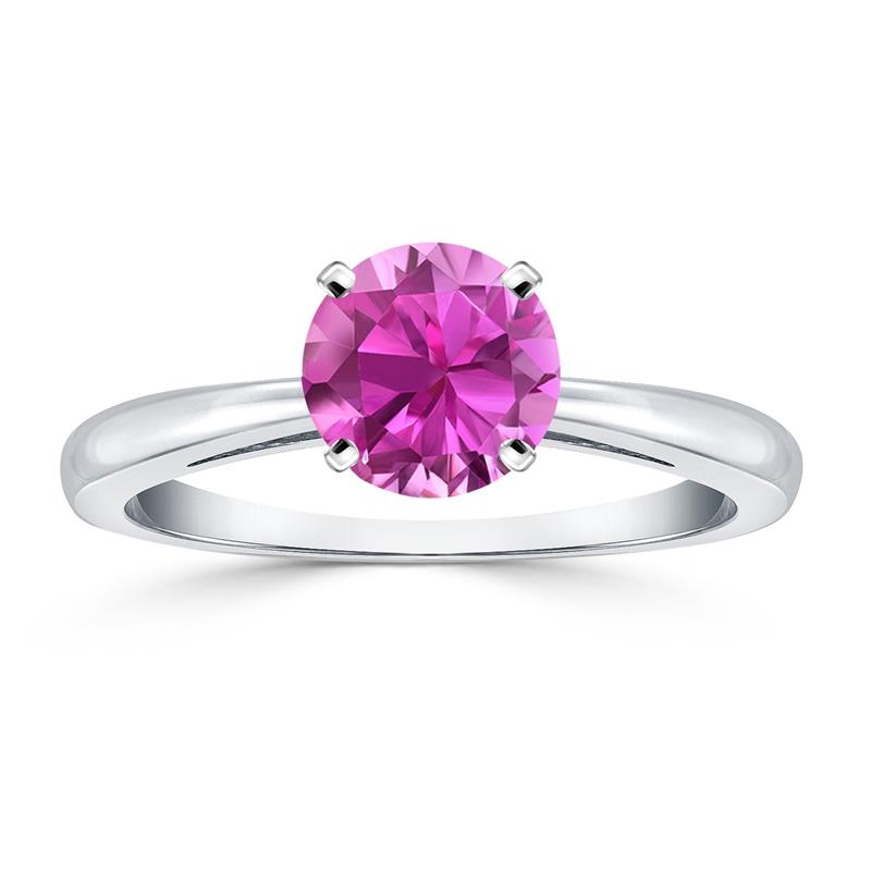 Certified 14k White Gold 4-Prong Round Pink Sapphire Gemstone Ring 1.00 ...
