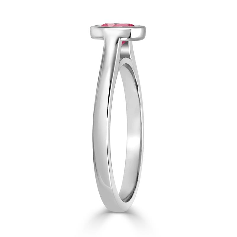 14k White Gold Bezel Round Ruby Gemstone Ring 0.50 ct. tw. (AAA ...