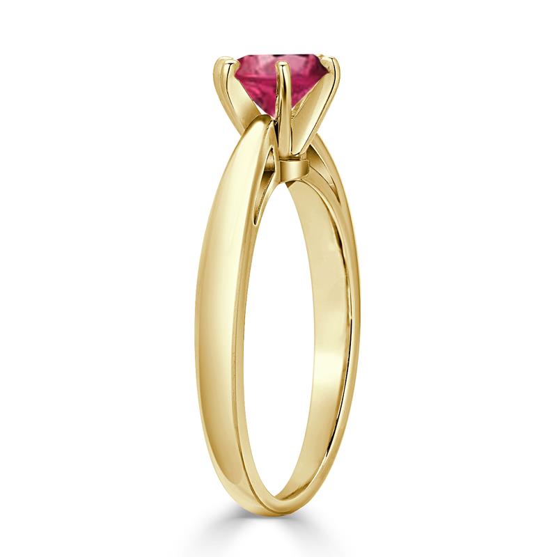 Certified 18k Yellow Gold 6-Prong Round Ruby Gemstone Ring 0.75 ct. tw ...