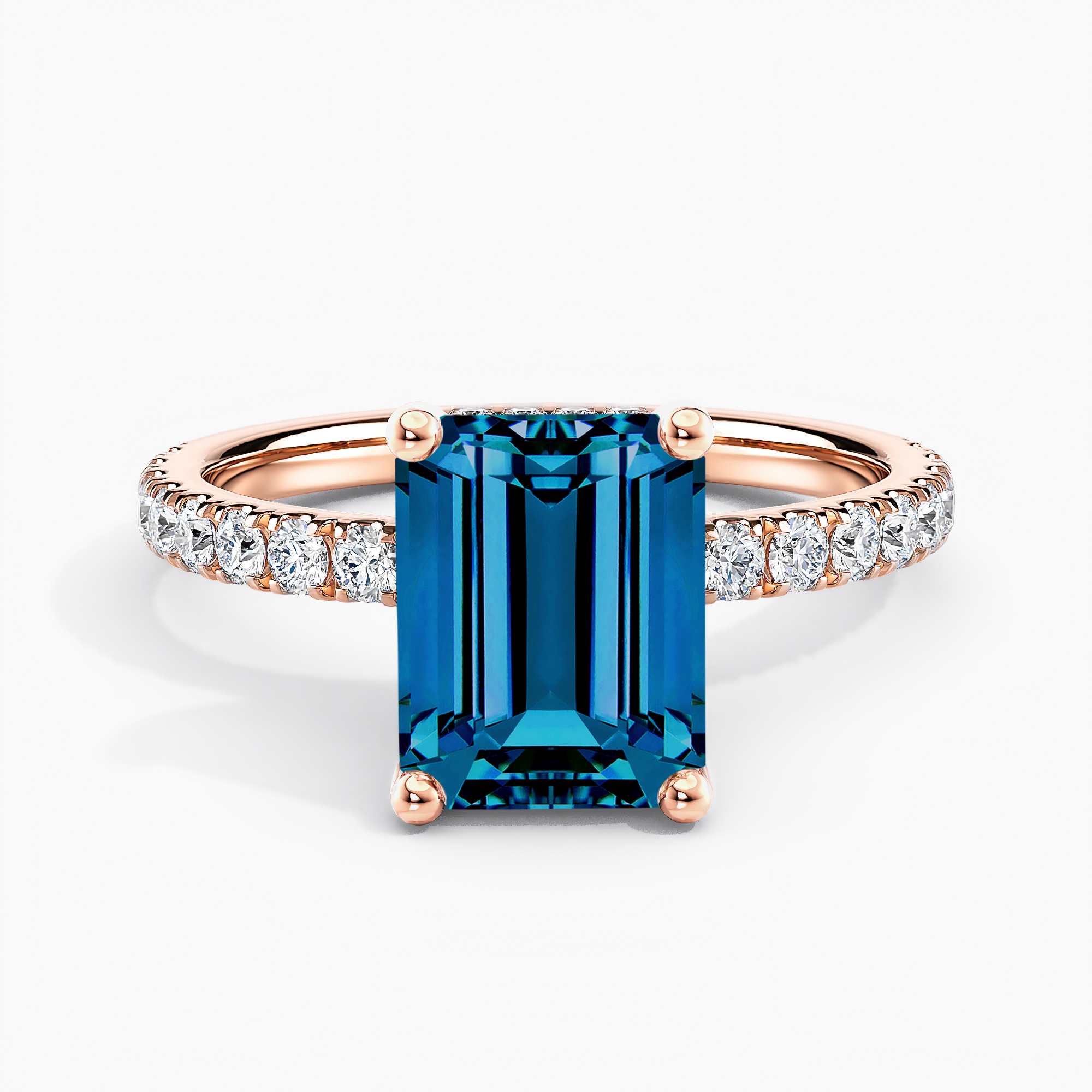 Lab Grown Diamond Hidden Halo Engagement Ring Emerald 1.00 ct. (Blue ...