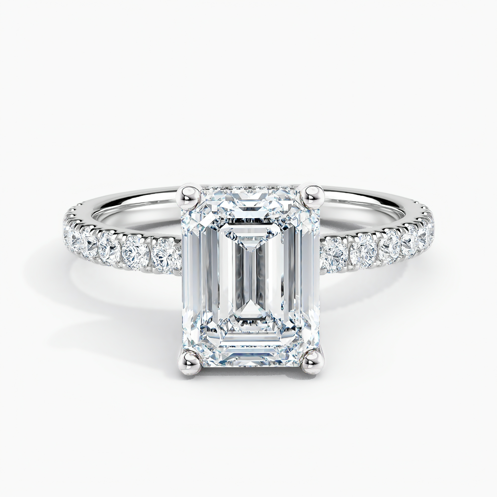 Lab Grown Diamond Hidden Halo Diamond Engagement Ring Emerald 1.00 ct ...