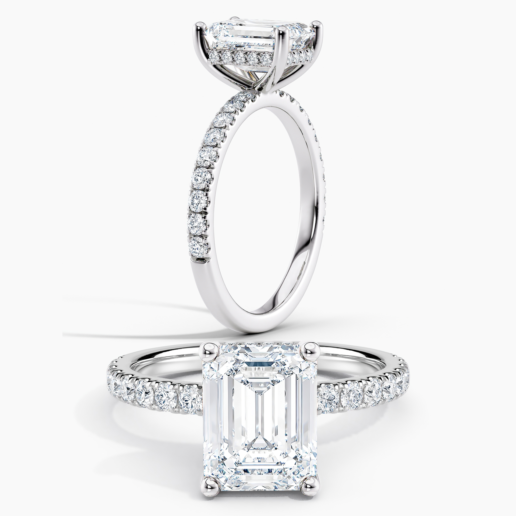 Lab Grown Diamond Hidden Halo Diamond Engagement Ring Emerald 1.00 ct ...