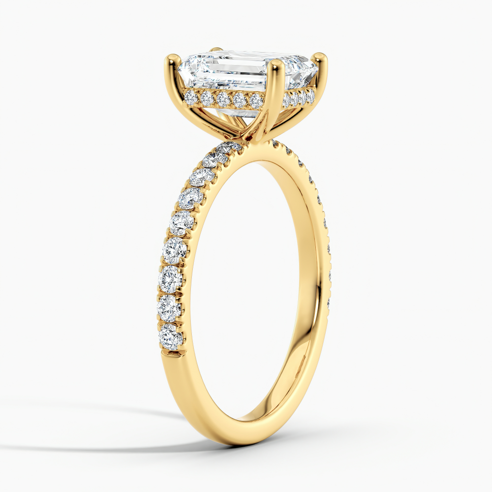 Lab Grown Diamond Hidden Halo Diamond Engagement Ring Emerald 1.00 ct ...