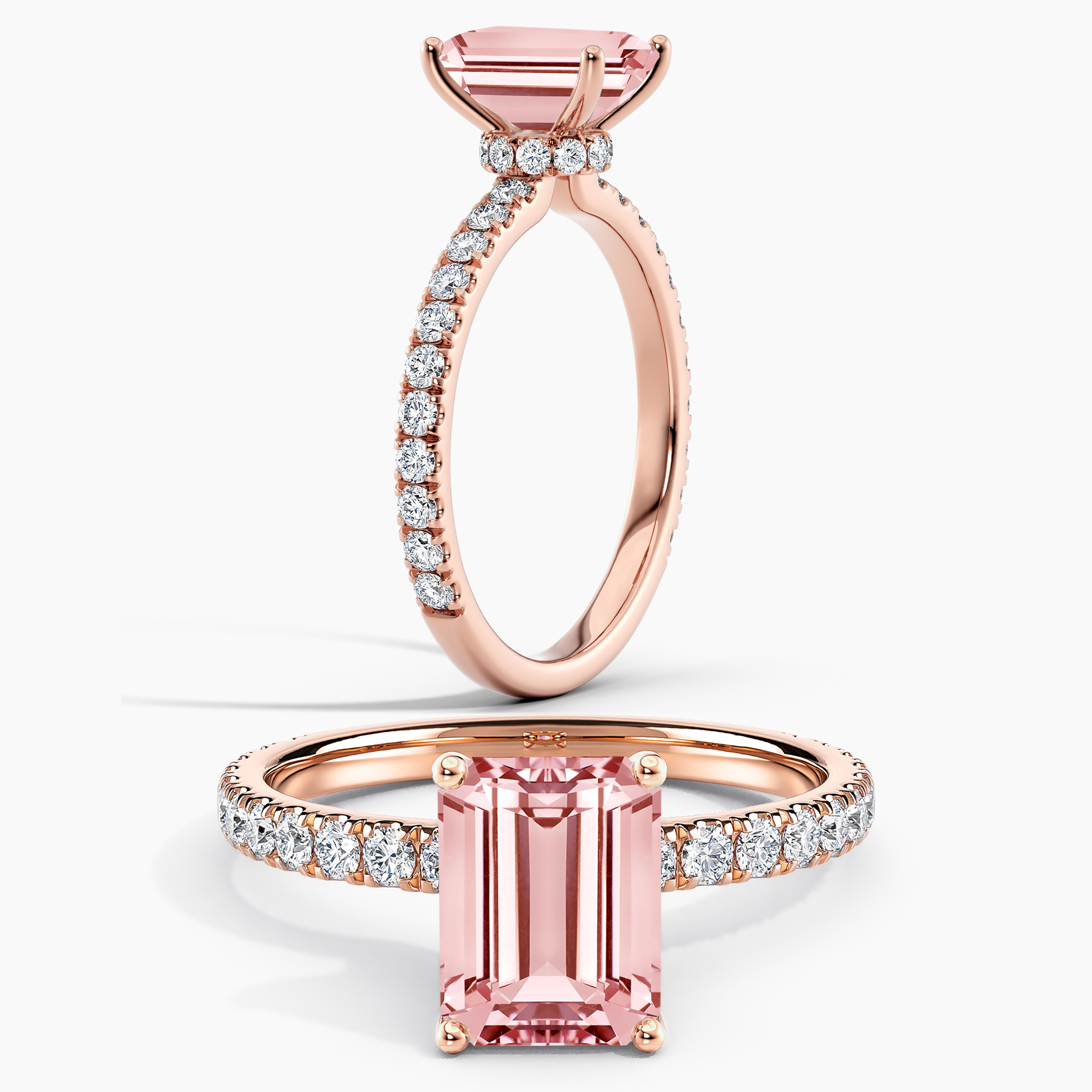 Lab Grown Diamond Ribbon Halo Engagement Ring Emerald 1.00 ct. (Pink ...