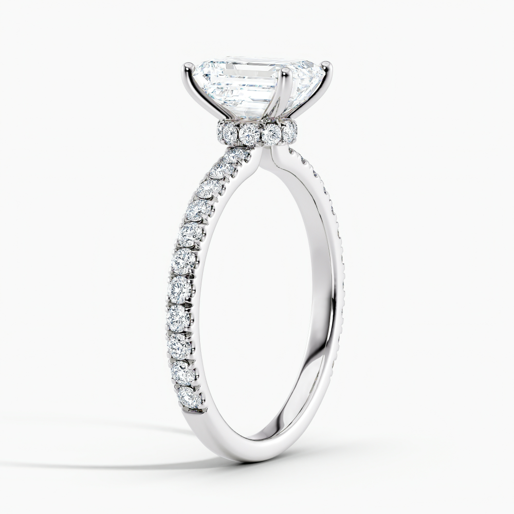 Lab Grown Diamond Ribbon Halo Diamond Engagement Ring Emerald 1.00 ct ...