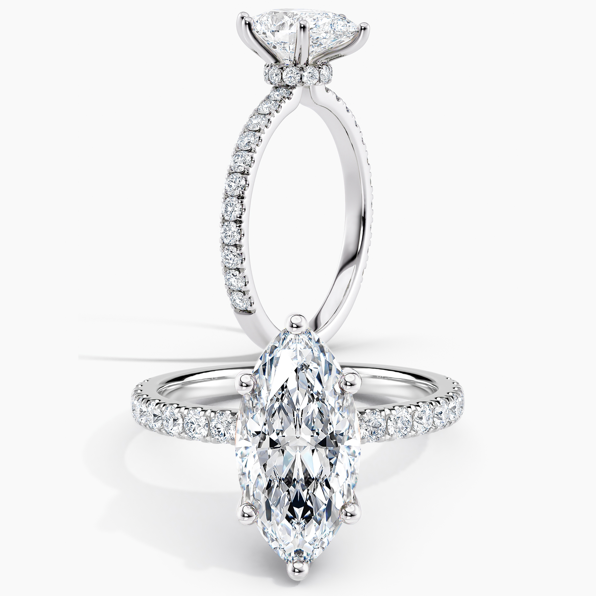 Lab Grown Diamond Ribbon Halo Diamond Engagement Ring Marquise 1.00 ct ...