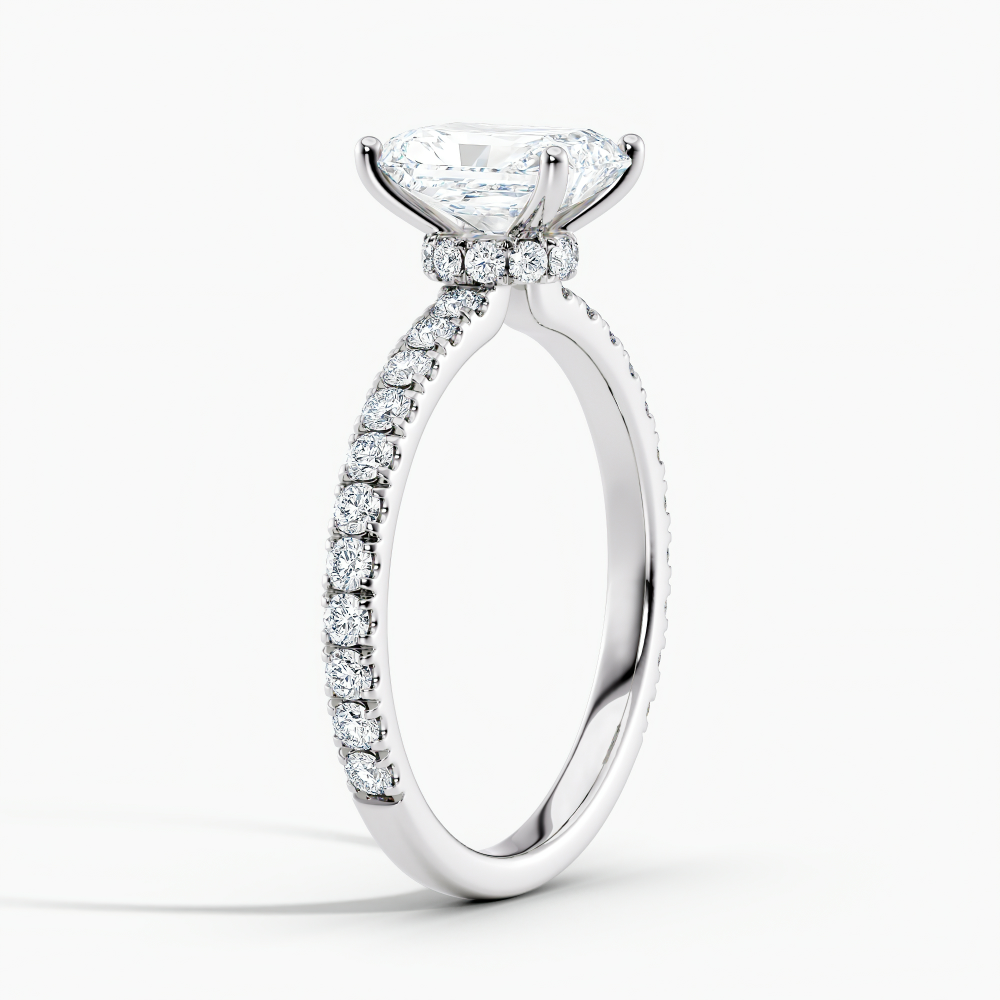 Lab Grown Diamond Ribbon Halo Diamond Engagement Ring Radiant 1.00 ct ...